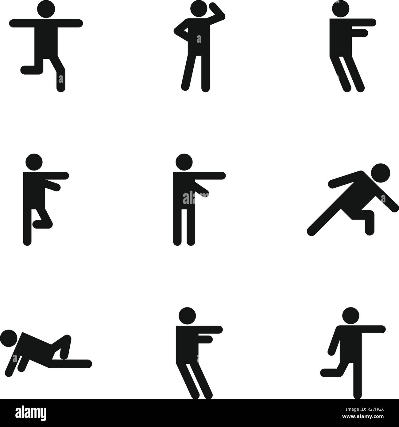 Motor activity icons set. Simple set of 9 motor activity vector icons ...