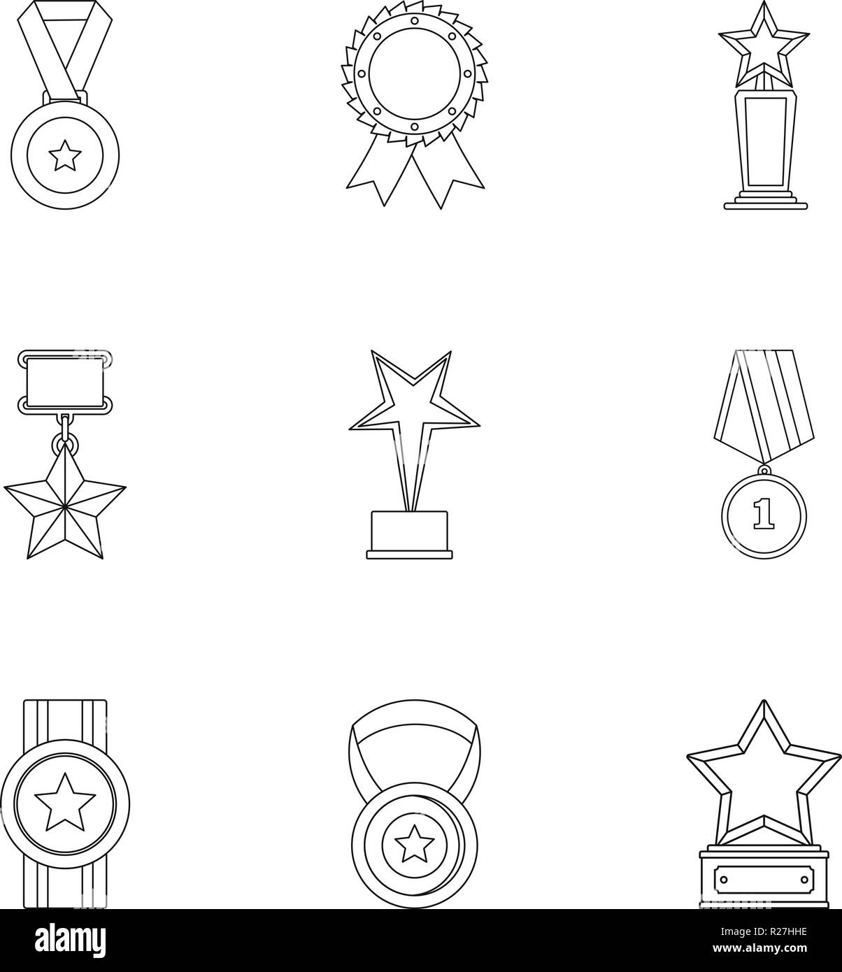 Merit icons set. Outline set of 9 merit vector icons for web isolated ...