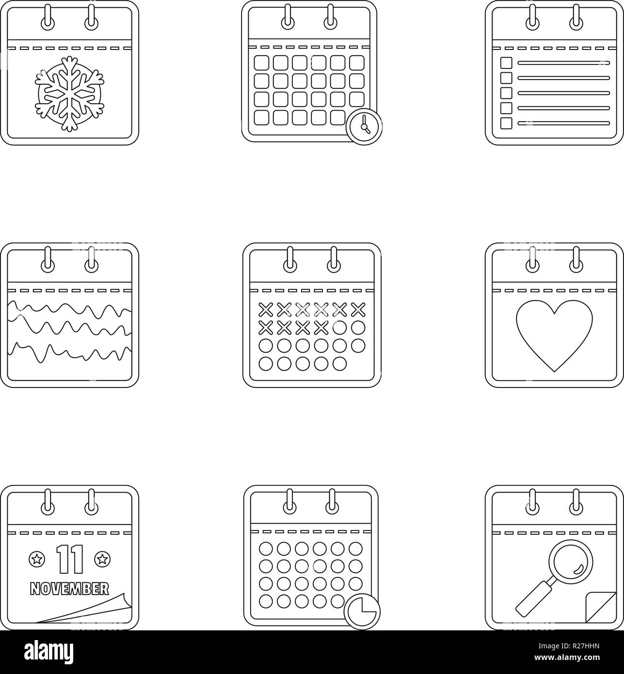 Journal icons set. Outline set of 9 journal vector icons for web ...