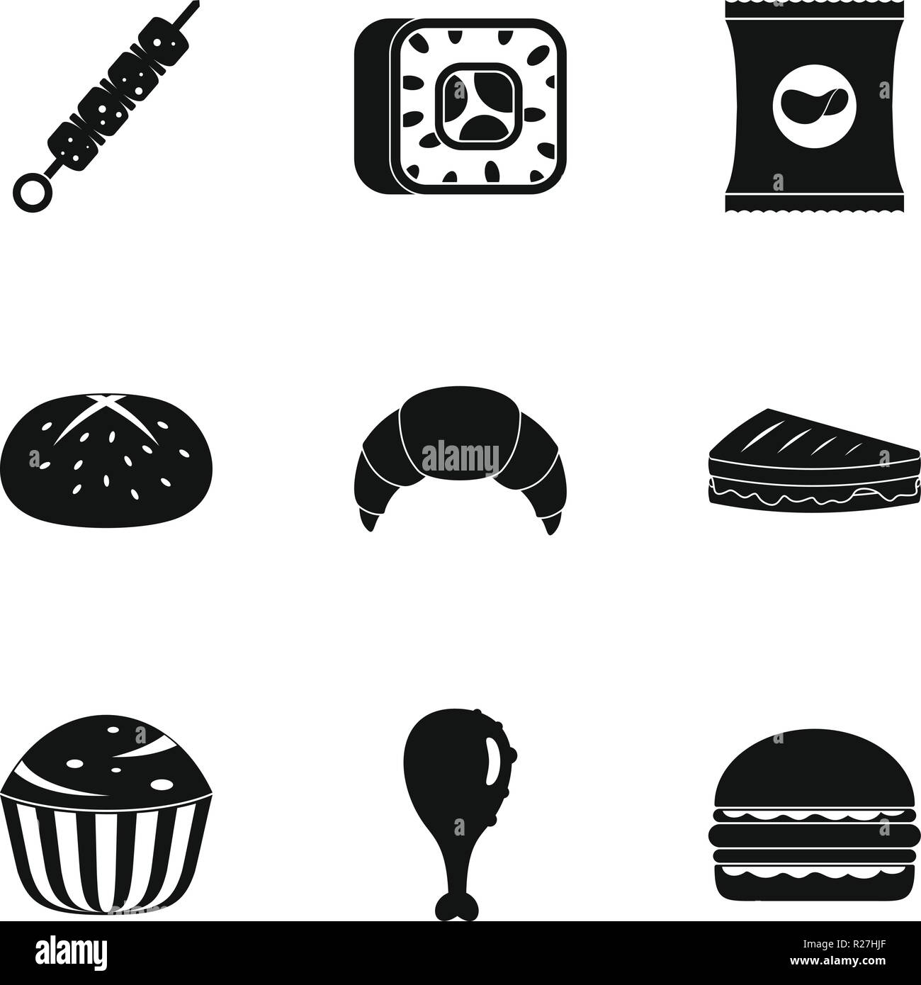 Eat too much icons set. Simple set of 9 eat too much vector icons for ...