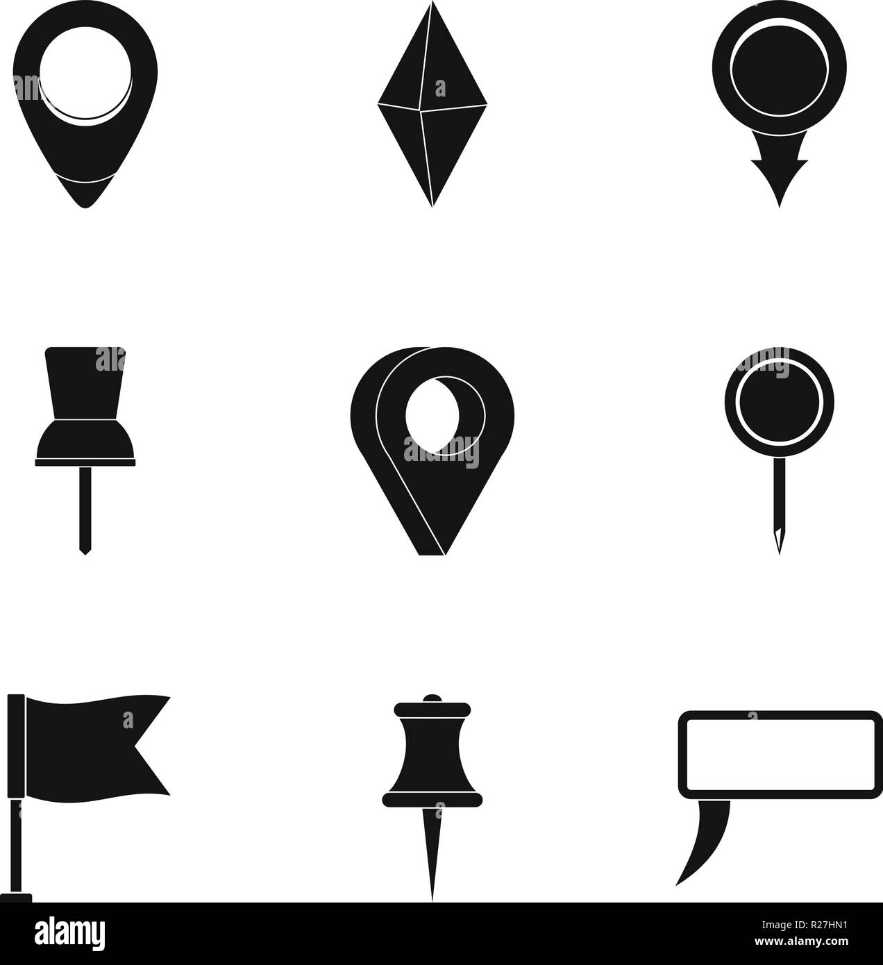 Town position icons set. Simple set of 9 town position vector icons for ...