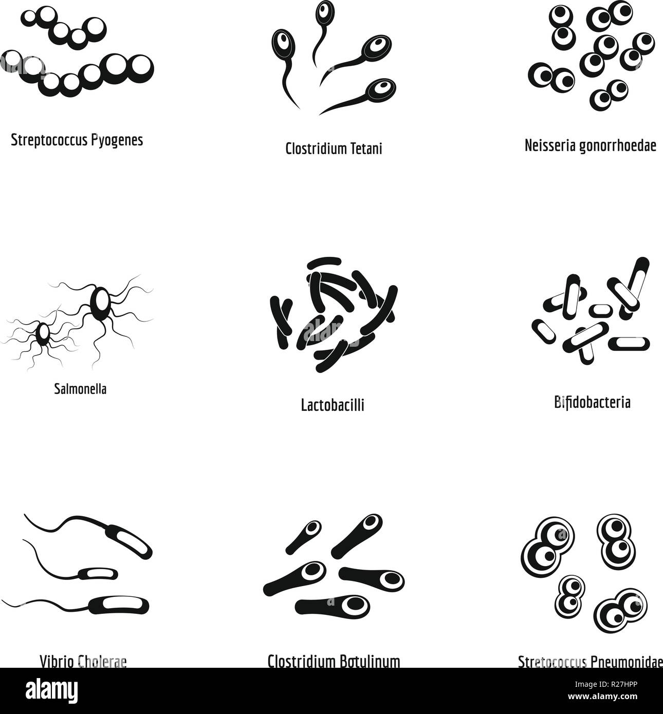 Aetiological factor icons set. Simple set of 9 aetiological factor ...