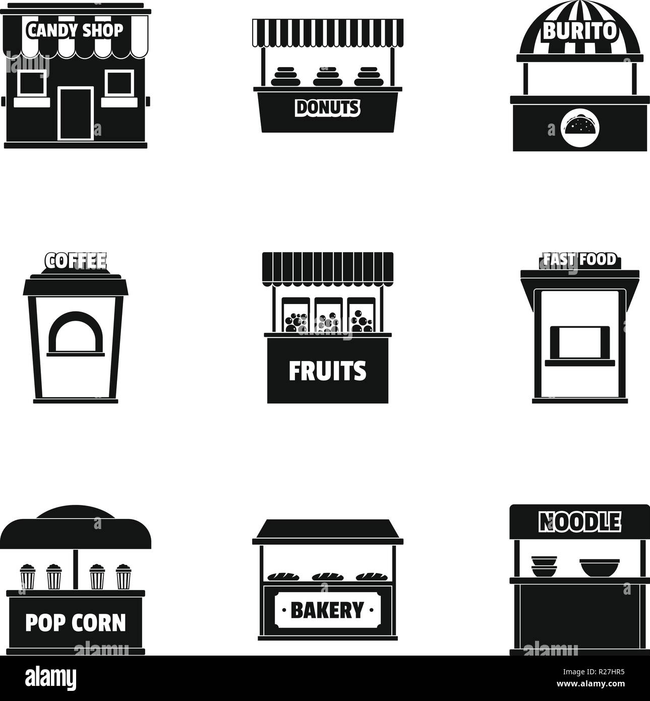 Street eating icons set. Simple set of 9 street eating vector icons for ...