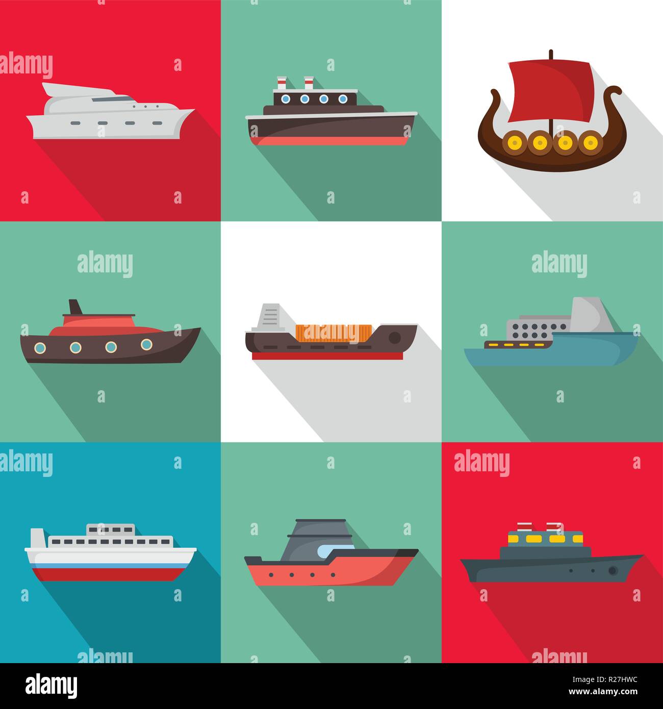 Sea boat icons set. flat set of 9 sea boat vector icons for web ...