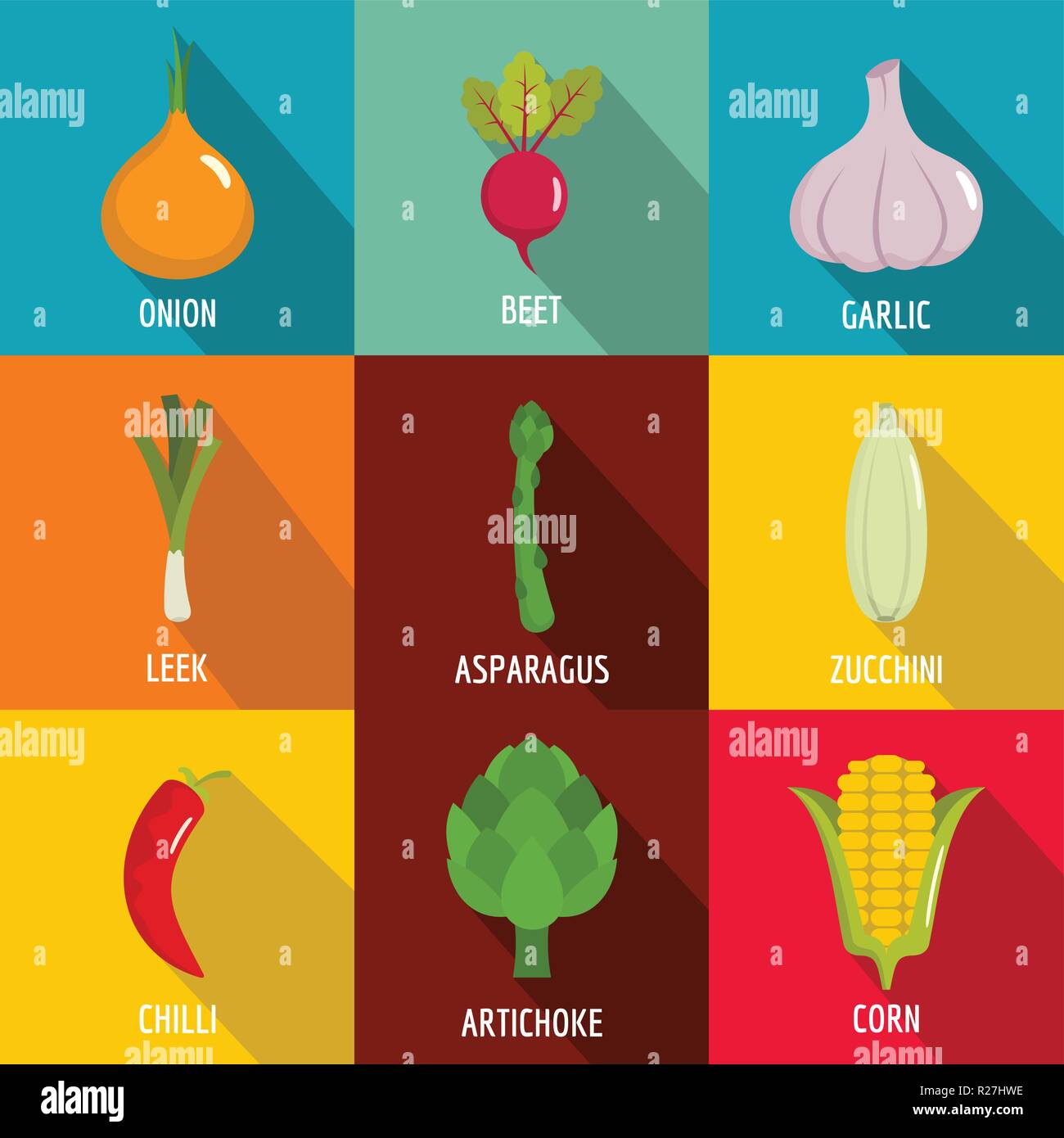 Vegetable mix icons set. flat set of 9 vegetable mix vector icons for ...