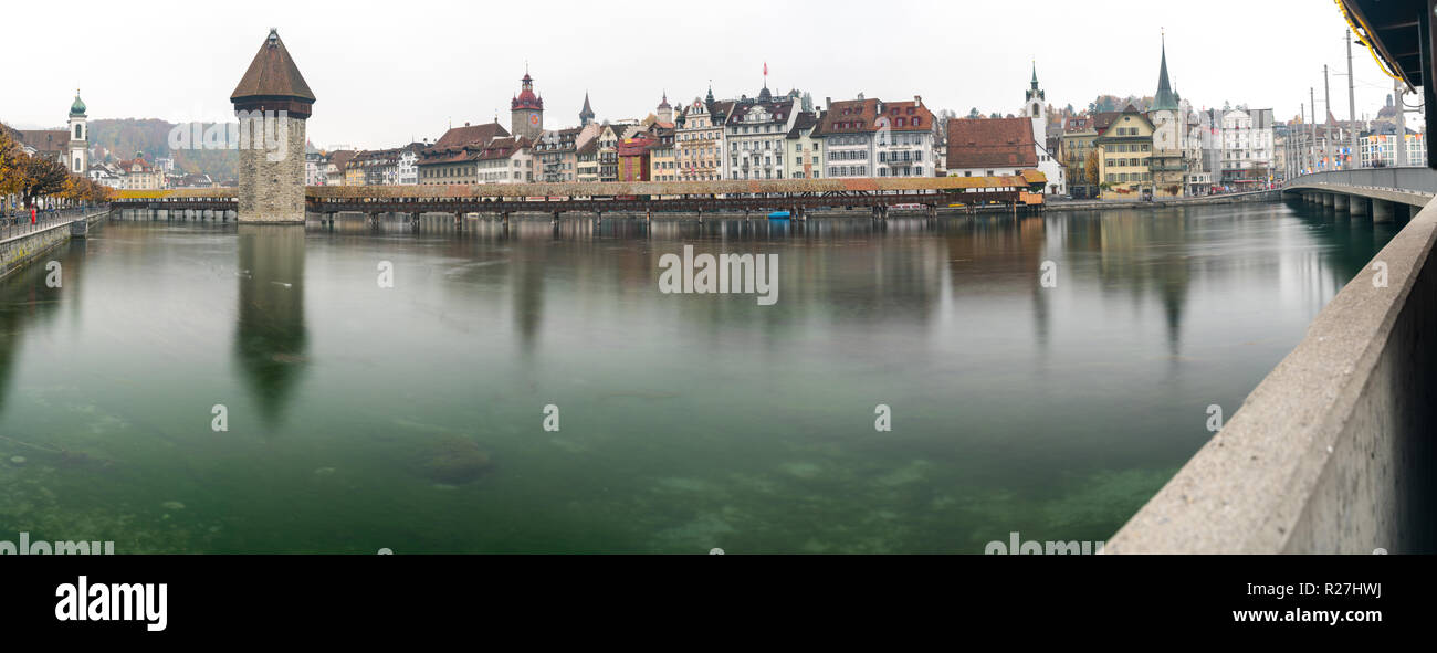 the famous Swiss city of Lucerne cityscape skyline and Kappel bridge ...