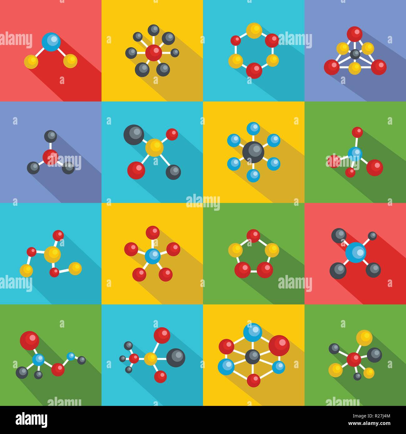 Molecular structure chemical icons set. Flat illustration of 16 ... Molecular structure chemical icons set. Flat illustration of 16 ...