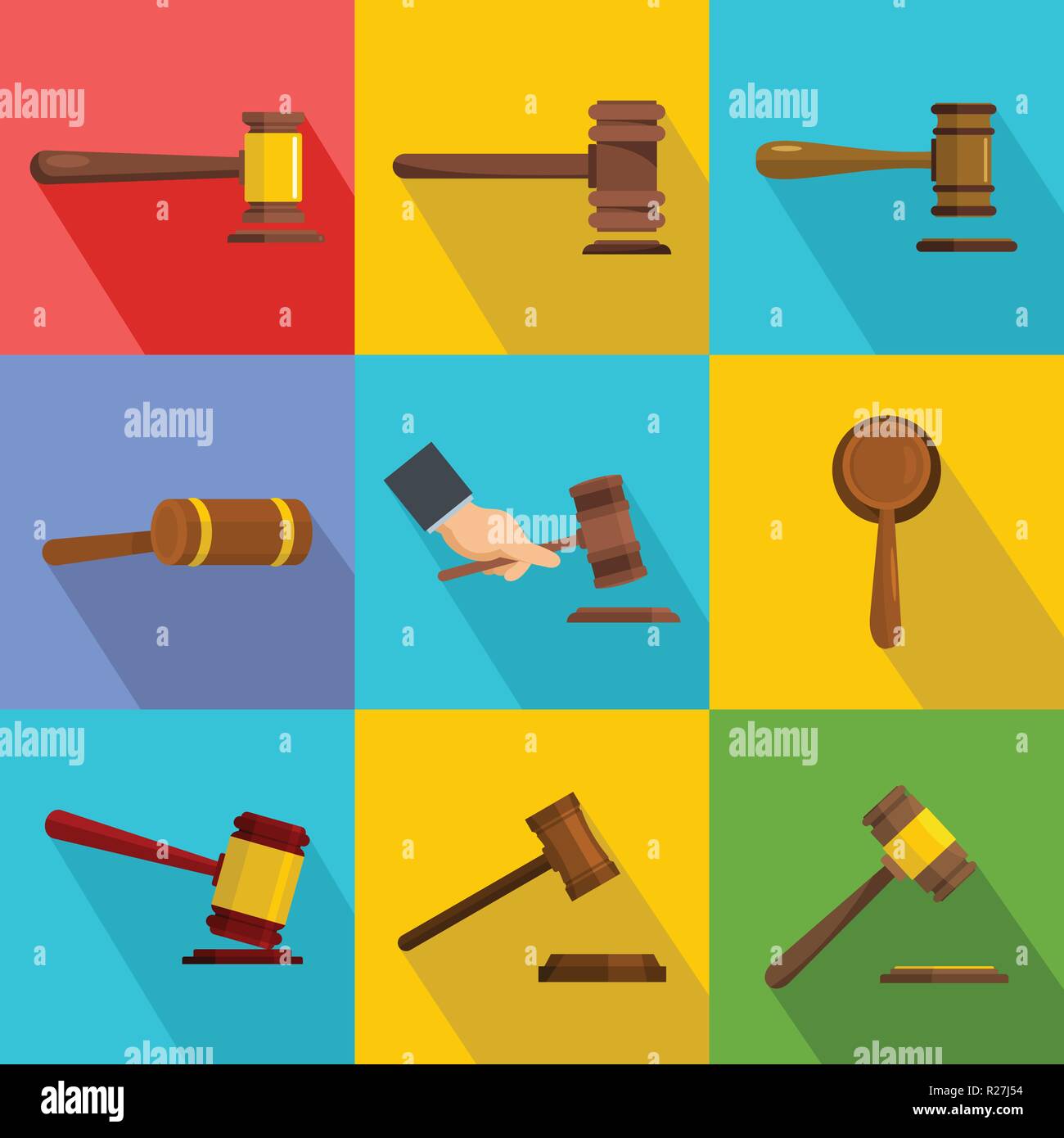 Judge hammer icons set. Flat illustration of 9 judge hammer vector ...