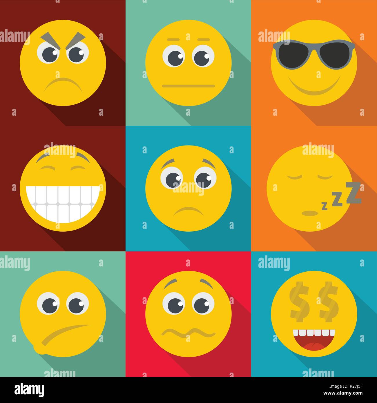 Emotional color icons set. flat set of 9 emotional color vector icons ...