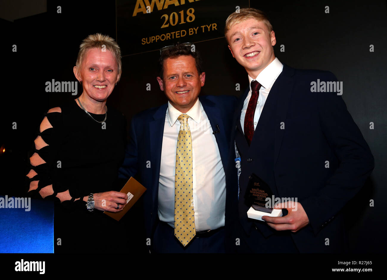 Emerging athlete year winner lucas thomson alongside presenter mike ...