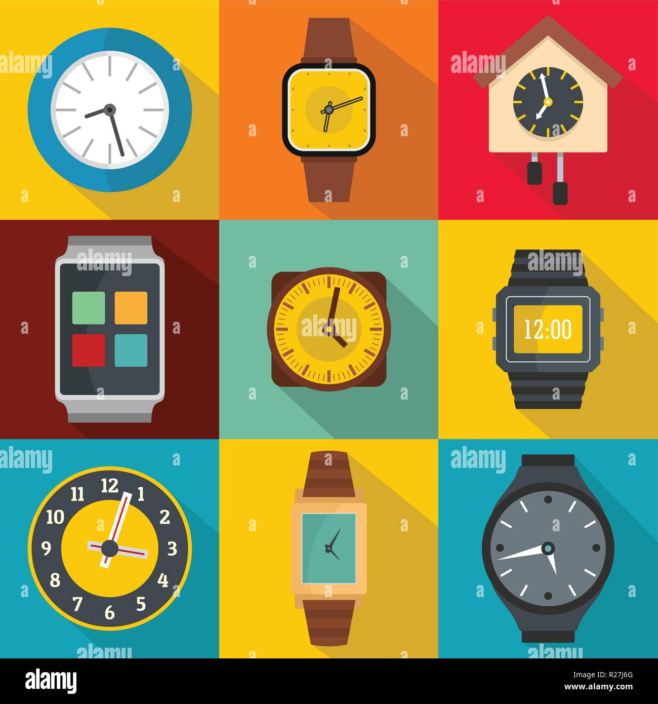 Sync time icons set. flat set of 9 sync time vector icons for web ...