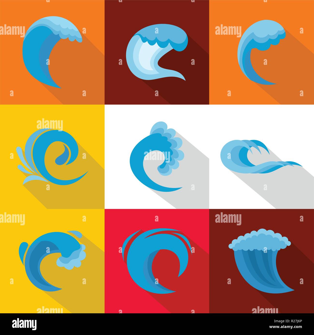 Sea wave icons set. flat set of 9 sea wave vector icons for web ...