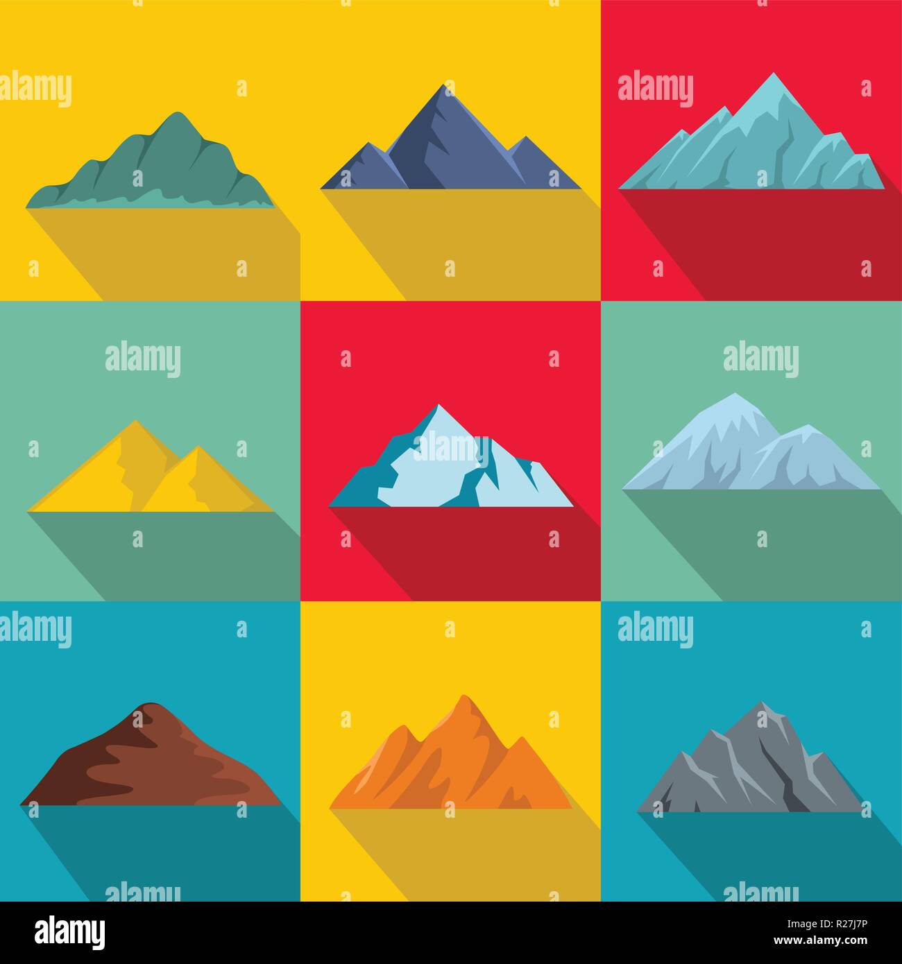 High mountain icons set. flat set of 9 high mountain vector icons for ...