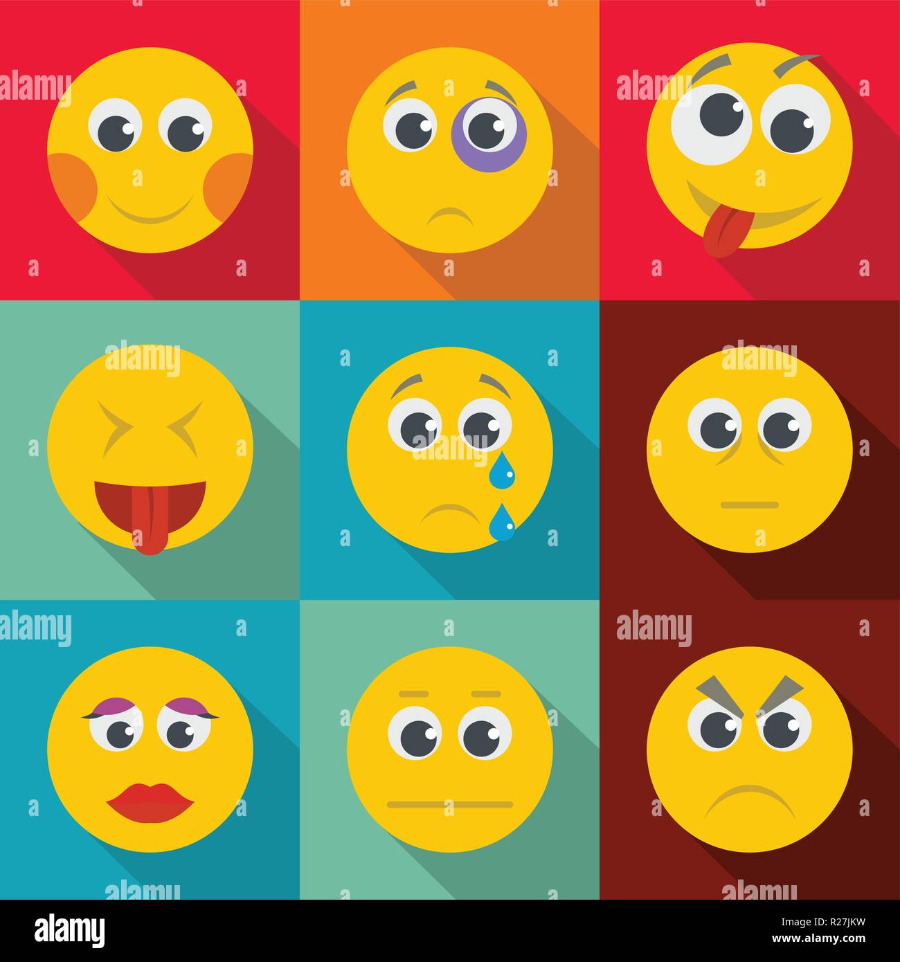 Emotional instability icons set. flat set of 9 emotional instability ...