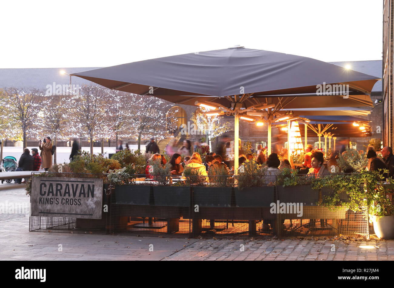 Granary Square Brasserie at Christmas, at Kings Cross, in London, UK ...