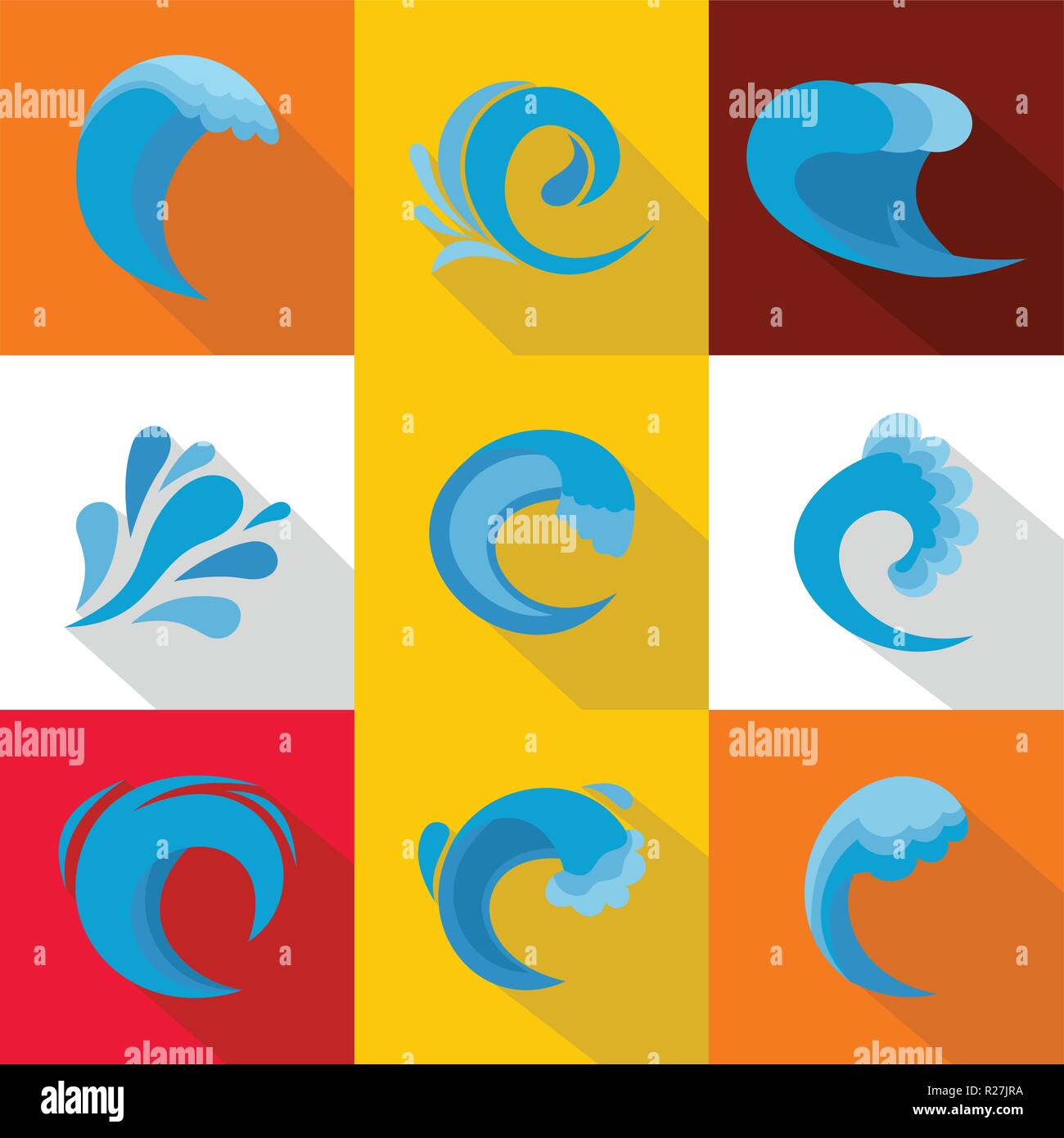 Ocean wave icons set. flat set of 9 ocean wave vector icons for web ...