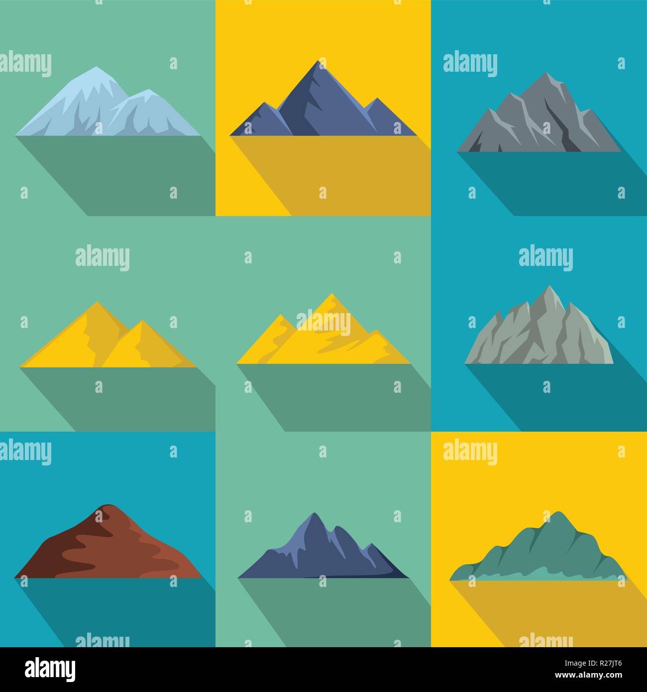 Highest peak icons set. flat set of 9 highest peak vector icons for web ...
