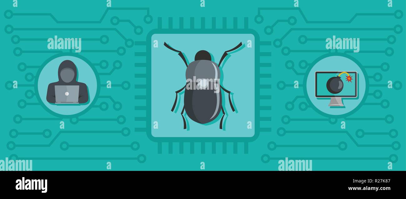 Computer thief banner. Flat illustration of computer thief vector ...