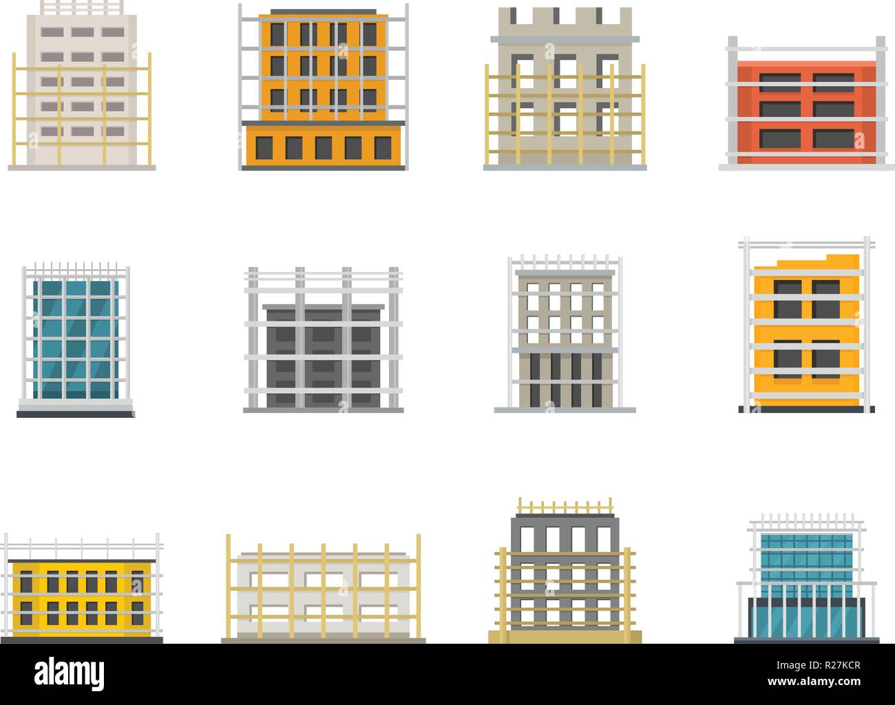 Scaffolding construction icons set. Flat illustration of 12 scaffolding ...