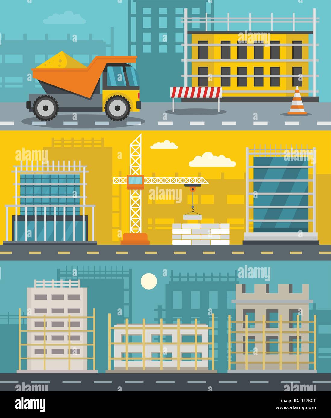 Scaffolding construction banner concept set. Flat illustration of 3 ...