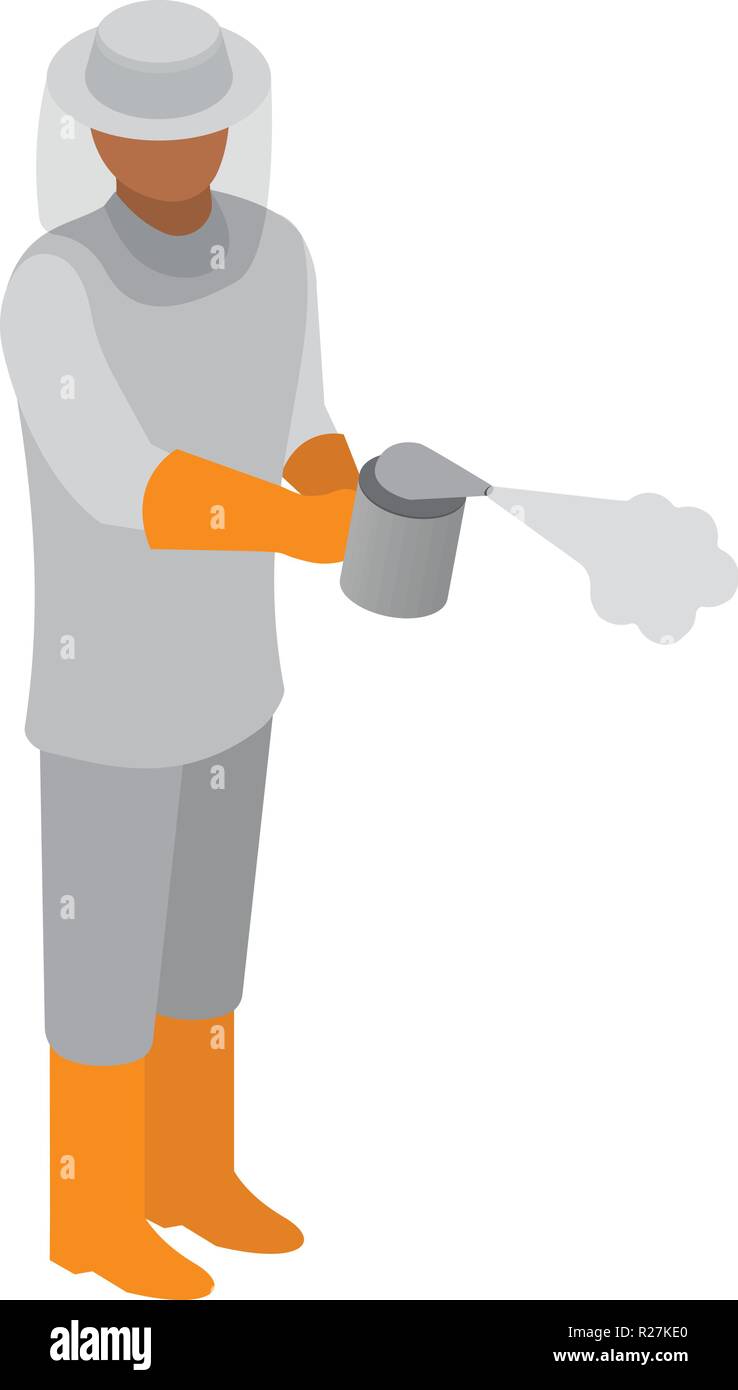 Beekeeper with smoker icon. Isometric illustration of beekeeper with ...