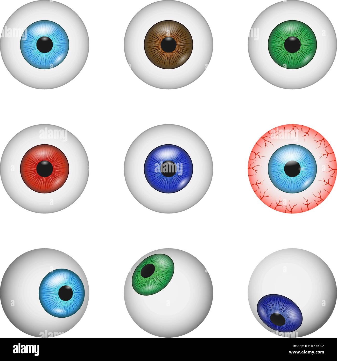 Eye ball anatomy mockup set. Realistic illustration of 9 eye ball ...