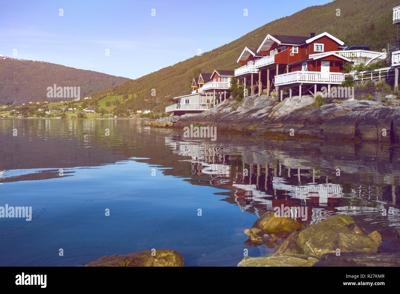 rorbuer - traditional norwegian red wooden house to stand at the ...