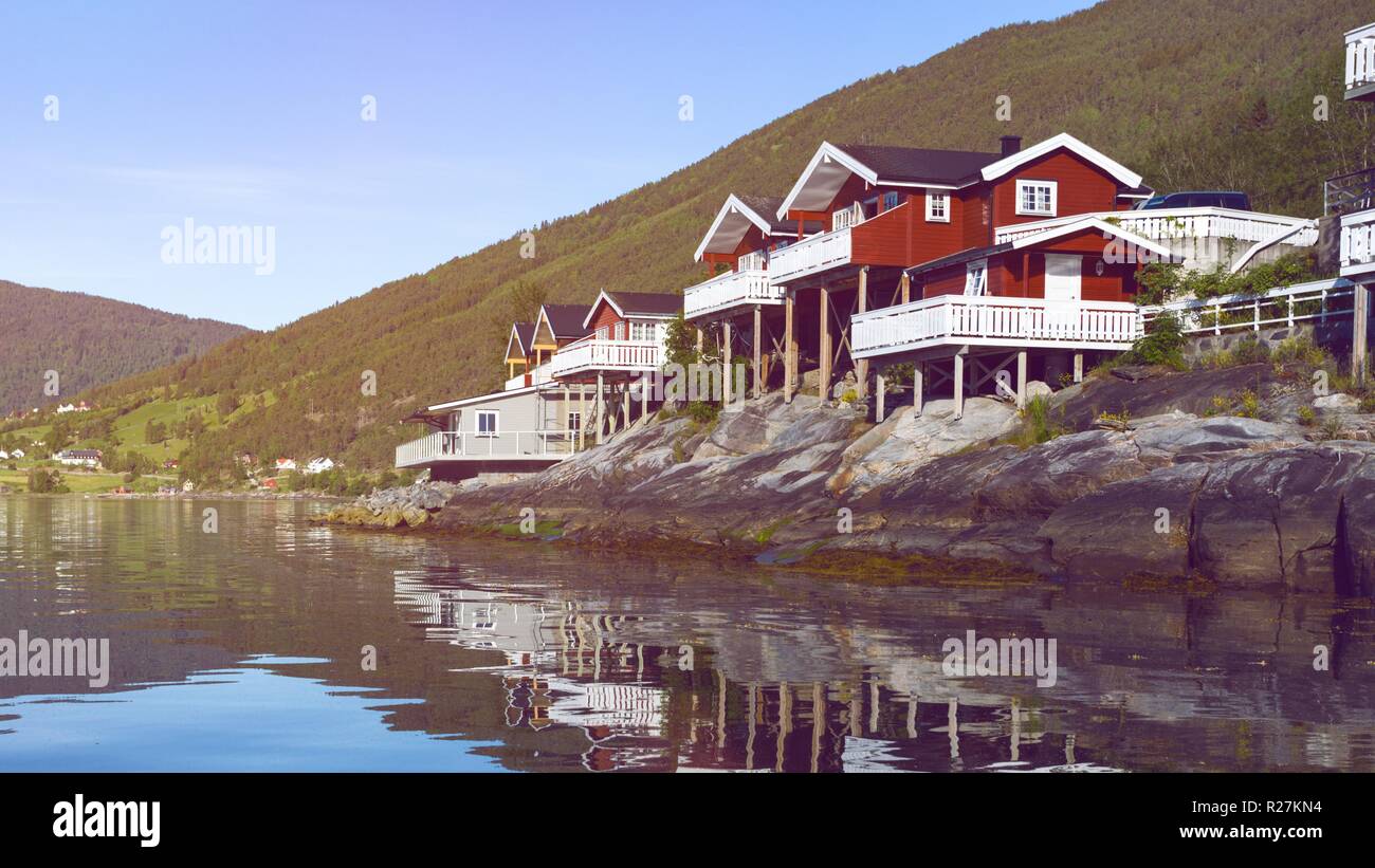 rorbuer - traditional norwegian red wooden house to stand at the ...