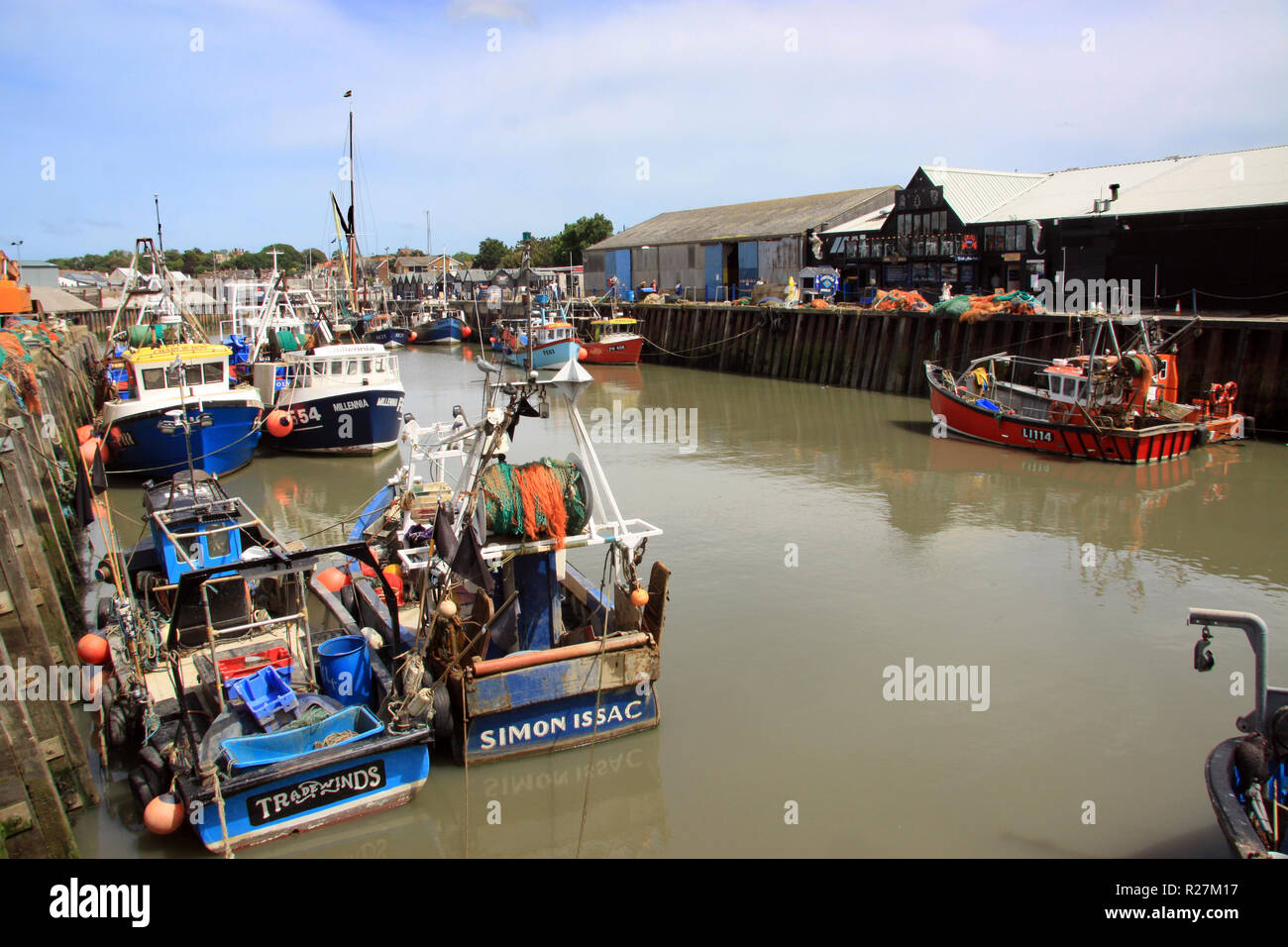 Fishing boats in the harbour at the Kent resort of Whitstable a seaside ...