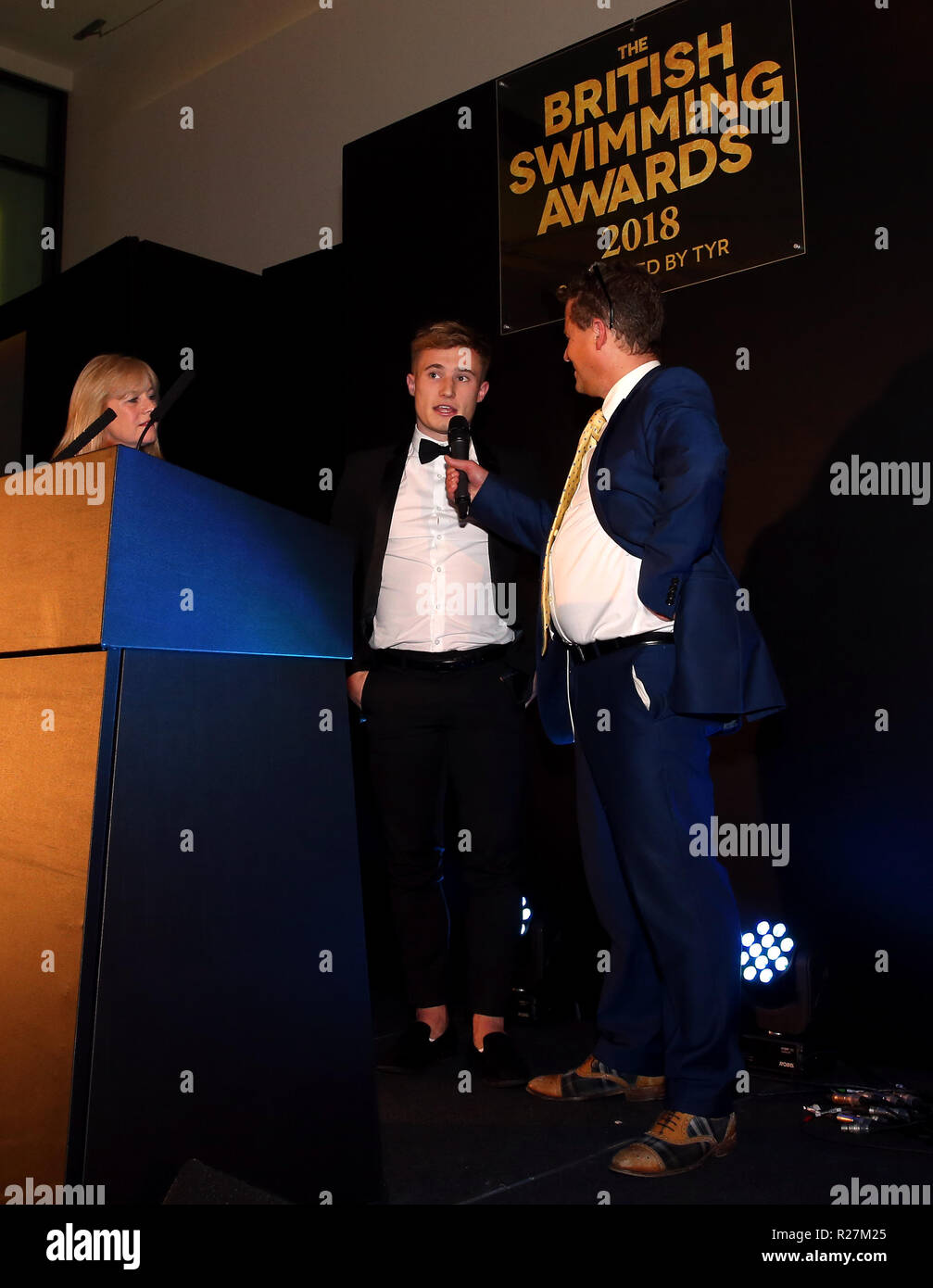 Diving athlete of the year winner Jack Laugher with presenter Mike ...