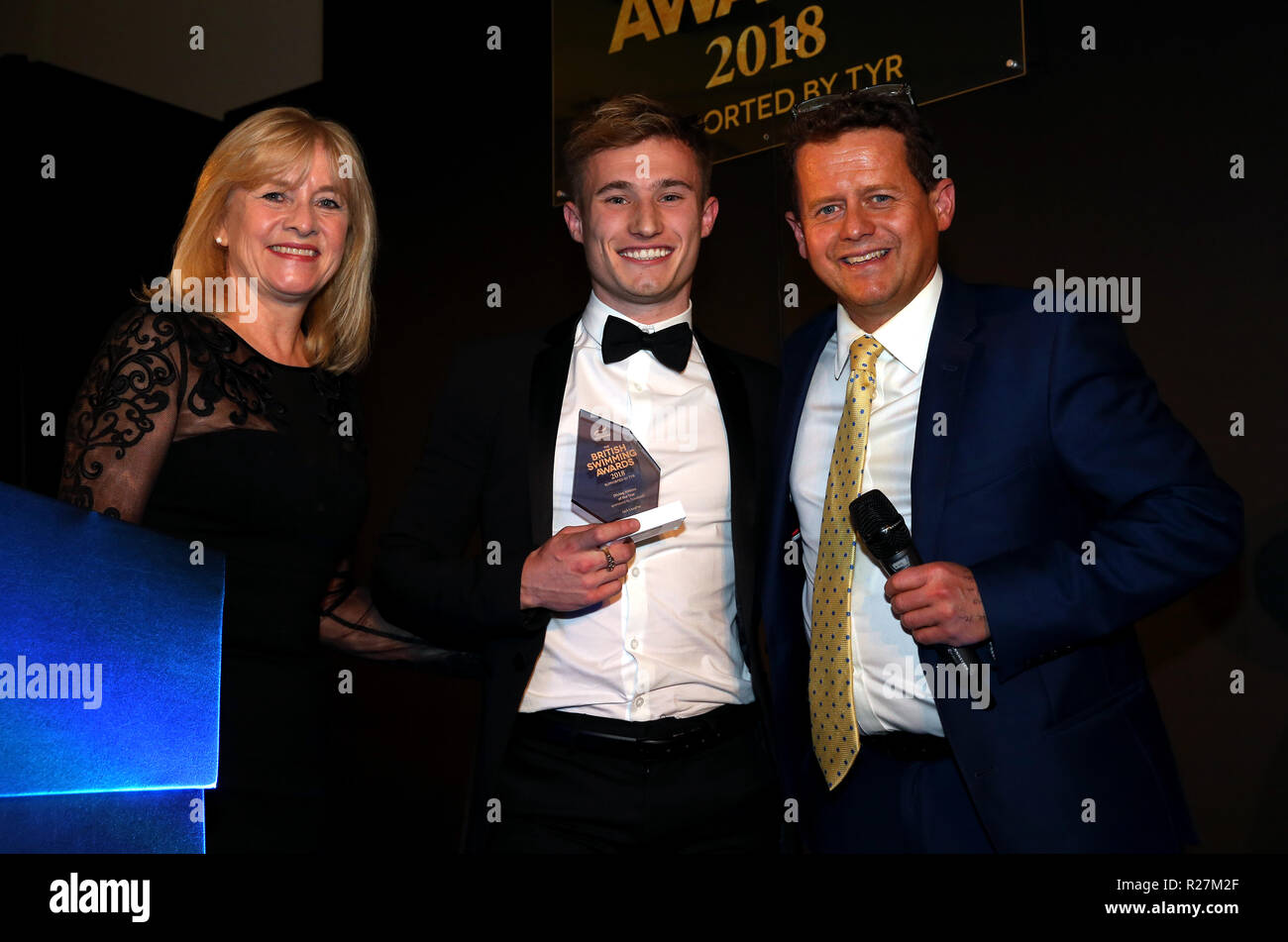 Diving athlete of the year winner Jack Laugher with presenter Mike ...