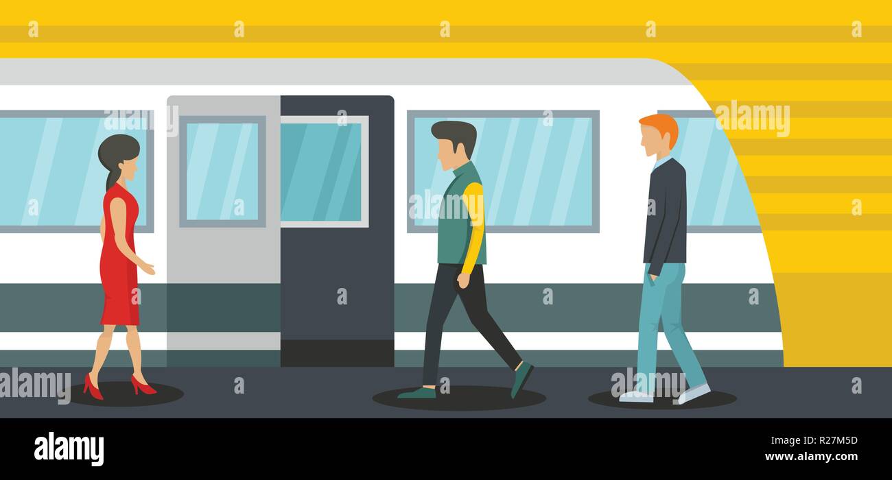 Metro station banner horizontal. Flat illustration of metro station ...