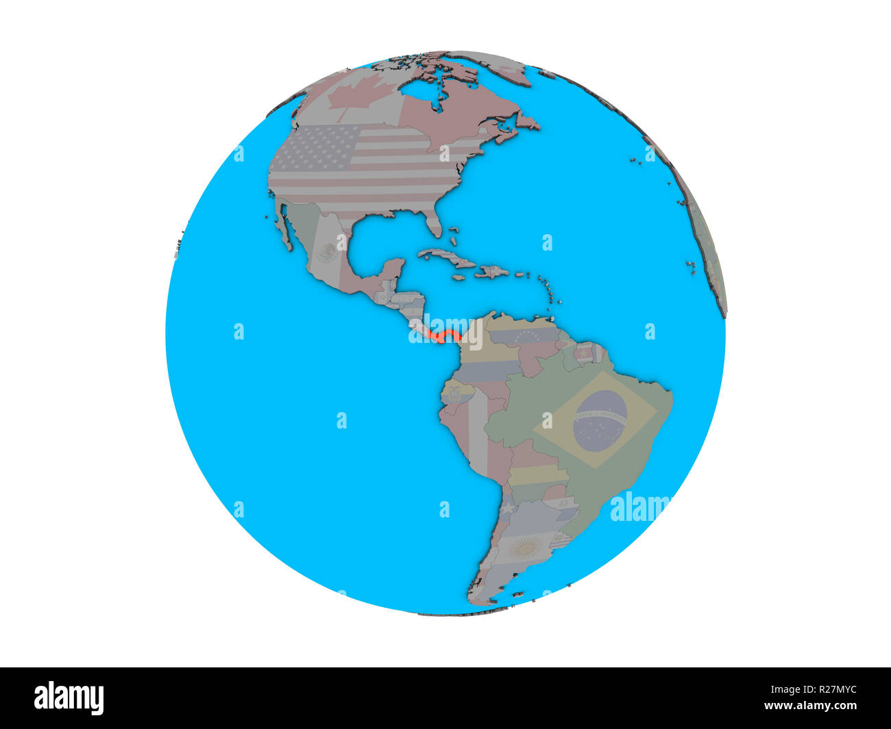 Panama with embedded national flag on blue political 3D globe. 3D ...
