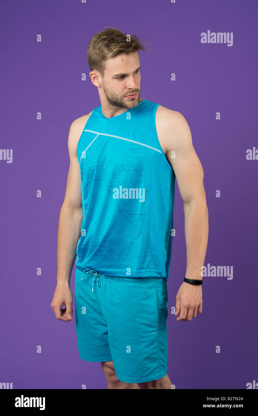 Sport is our life. Man in sporty outfit ready for daily training ...
