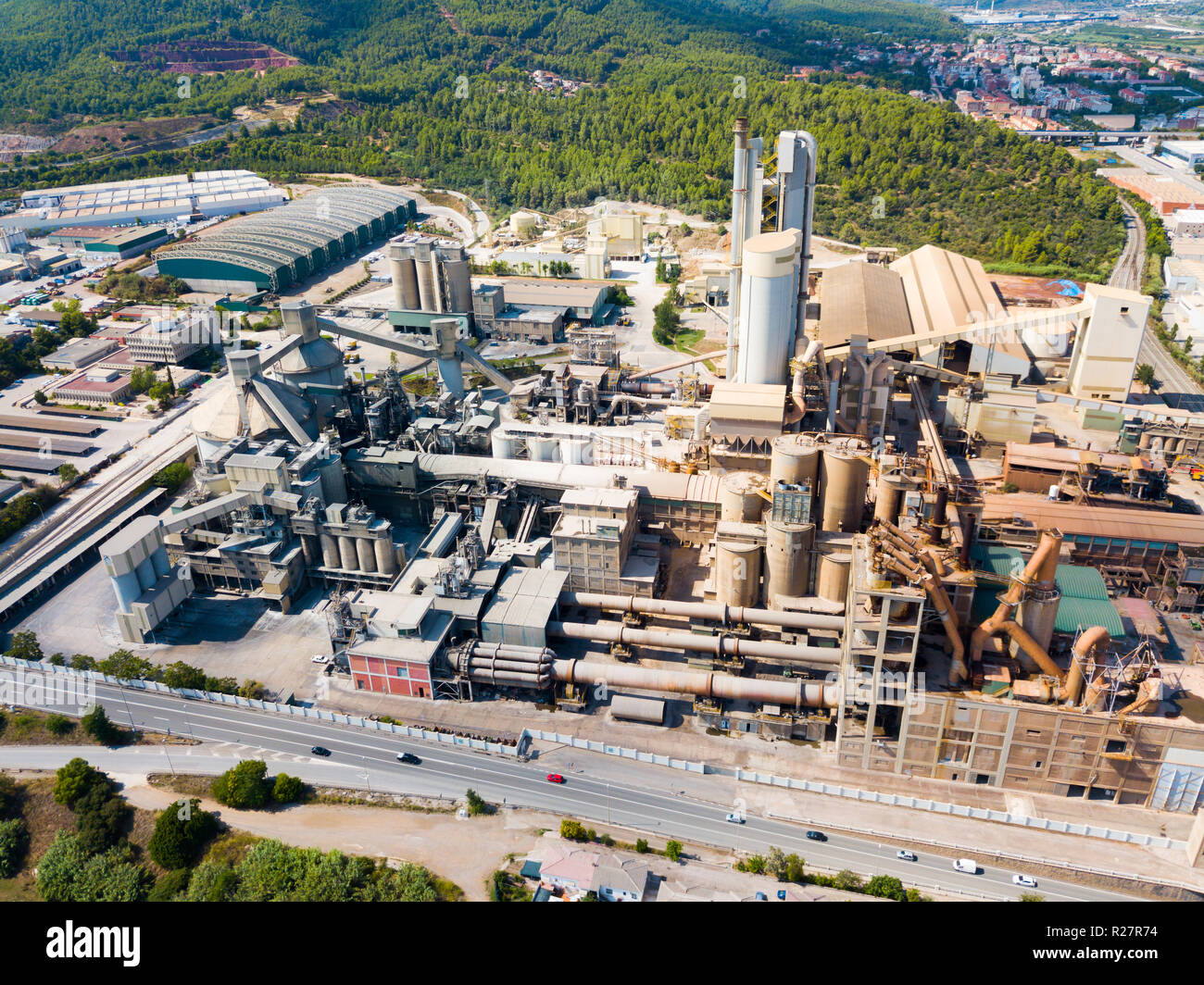 Industrial background with large cement factory. Aerial view Stock ...