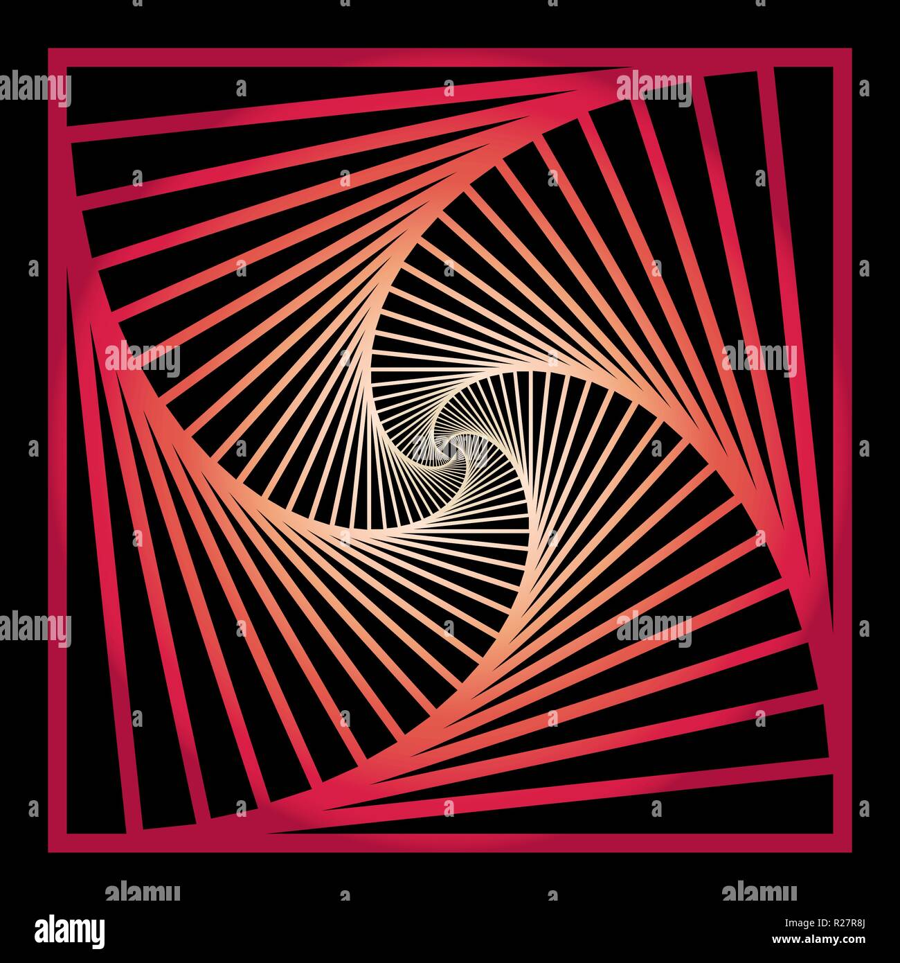 Inward concentric rotating, spirally squares abstract geometric ...