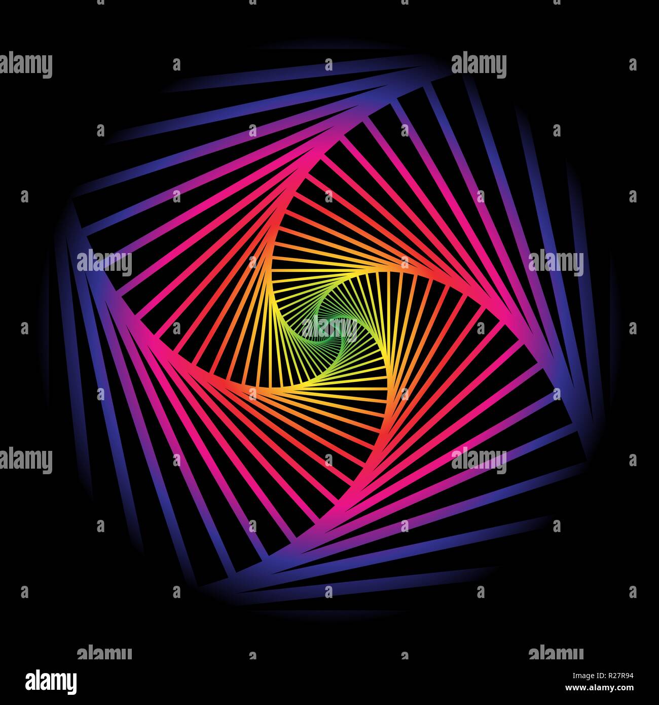 Inward concentric rotating, spirally squares abstract geometric ...