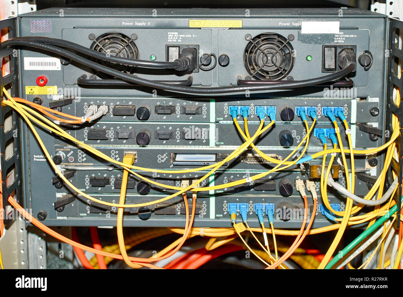 network switch with optical connected wires Stock Photo - Alamy