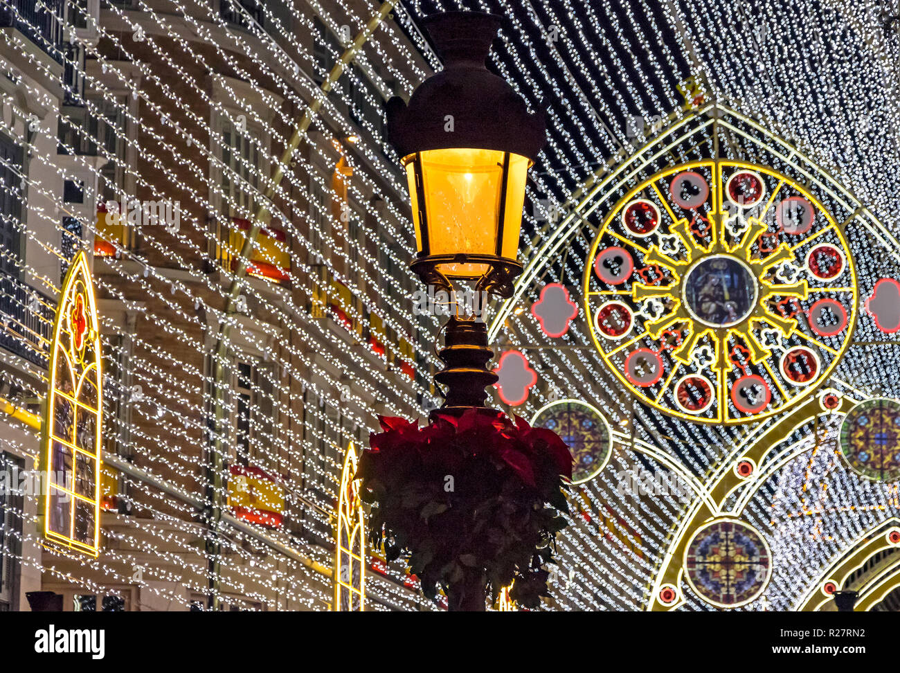 Christmas decorations on illuminated street hi-res stock photography ...