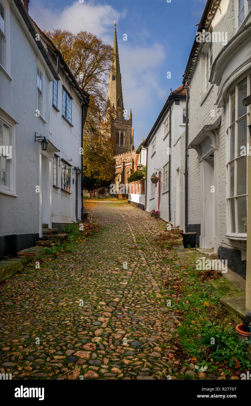 Thaxted Essex England Nov 2018. Thaxted Church looking along Stoney ...