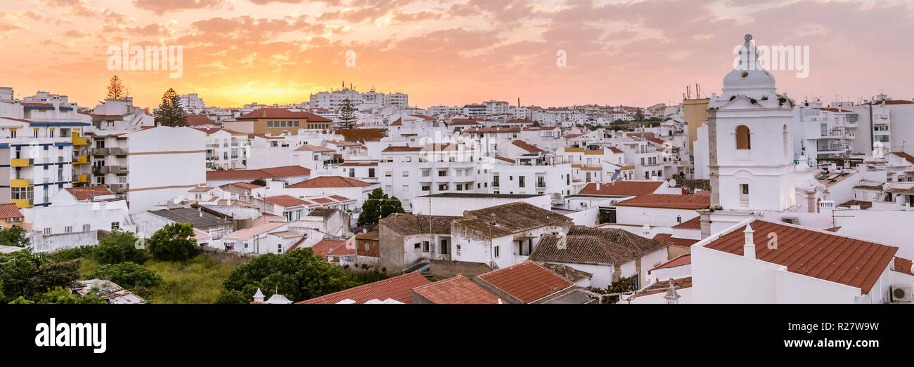 Sunrise panorama ancient town centre of Lagos, Algarve, Portugal Stock ...
