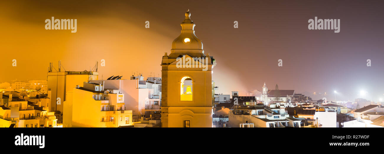 Night view of the ancient town centre of Lagos, Algarve, Portugal Stock ...