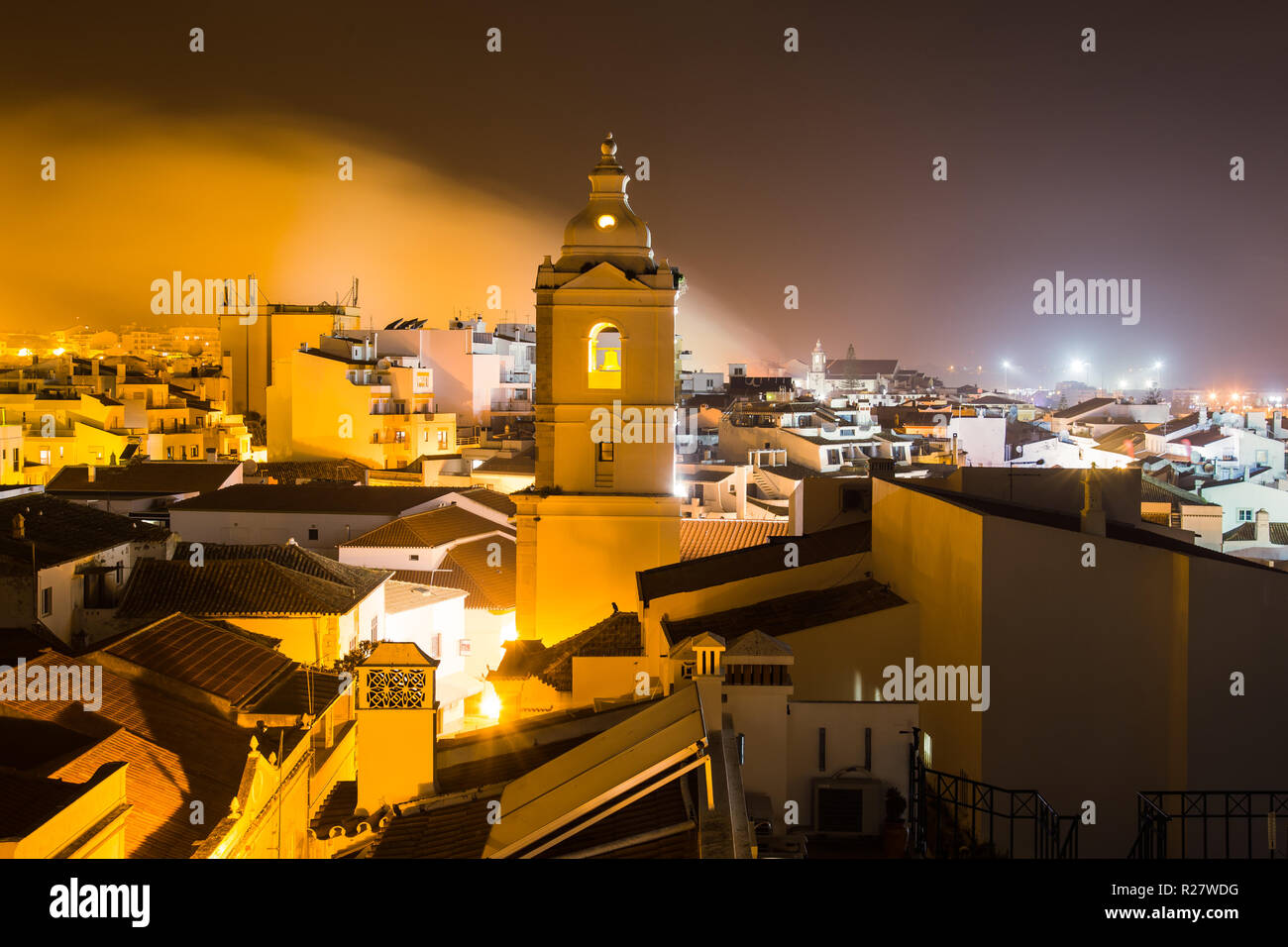 Night view of the ancient town centre of Lagos, Algarve, Portugal Stock ...