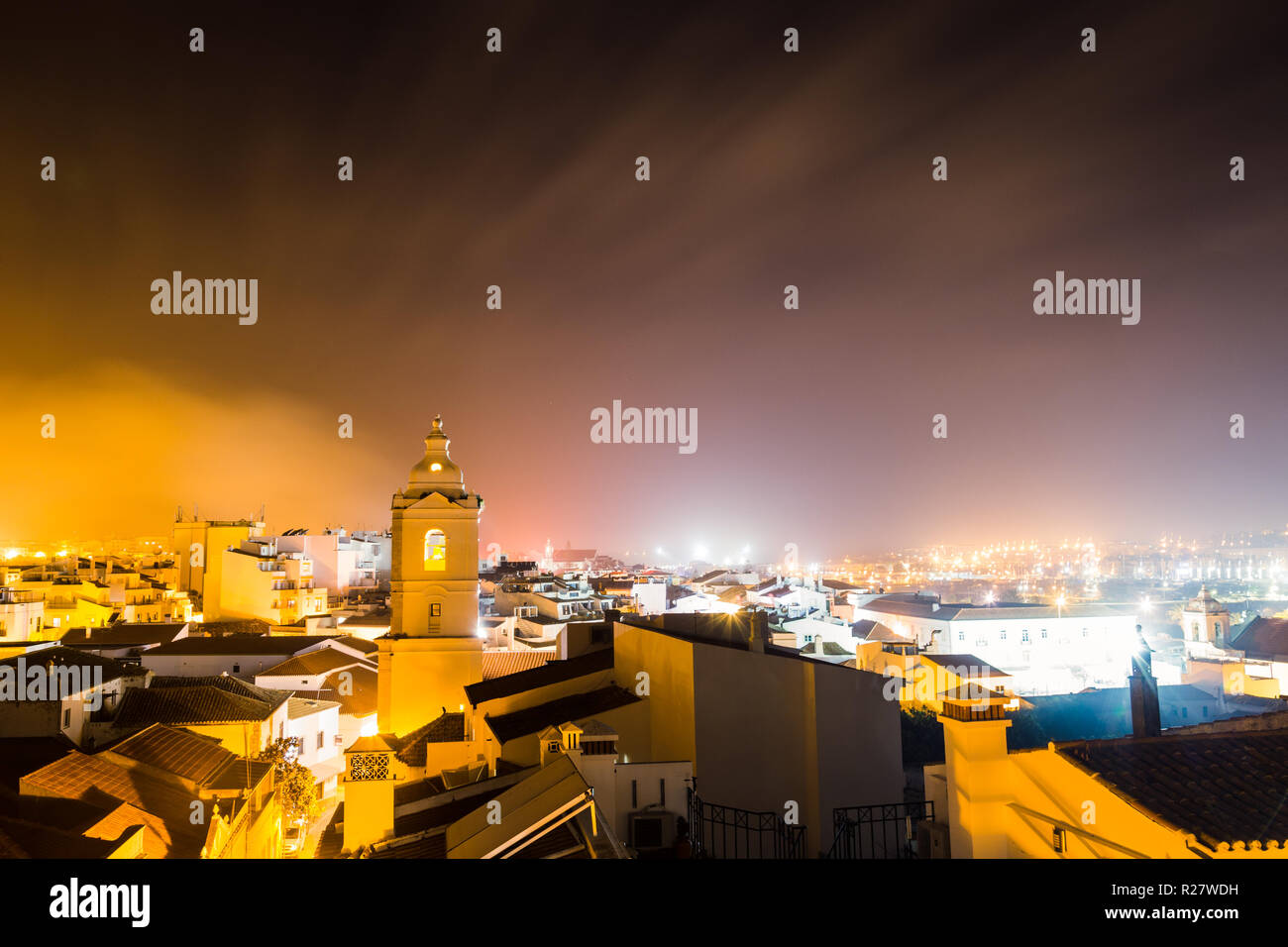 Night view of the ancient town centre of Lagos, Algarve, Portugal Stock ...