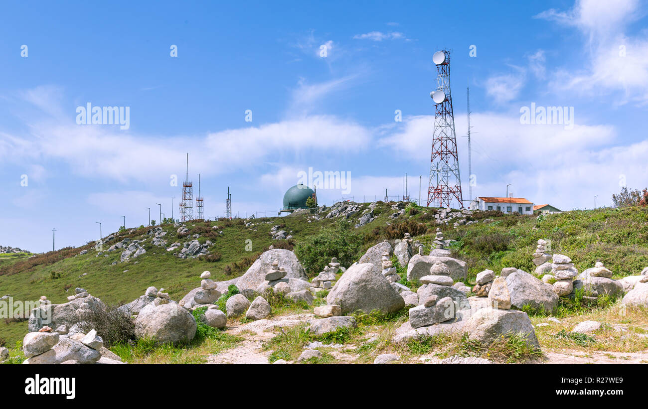 Transmission towers at the highest point Monchique mountains in the ...