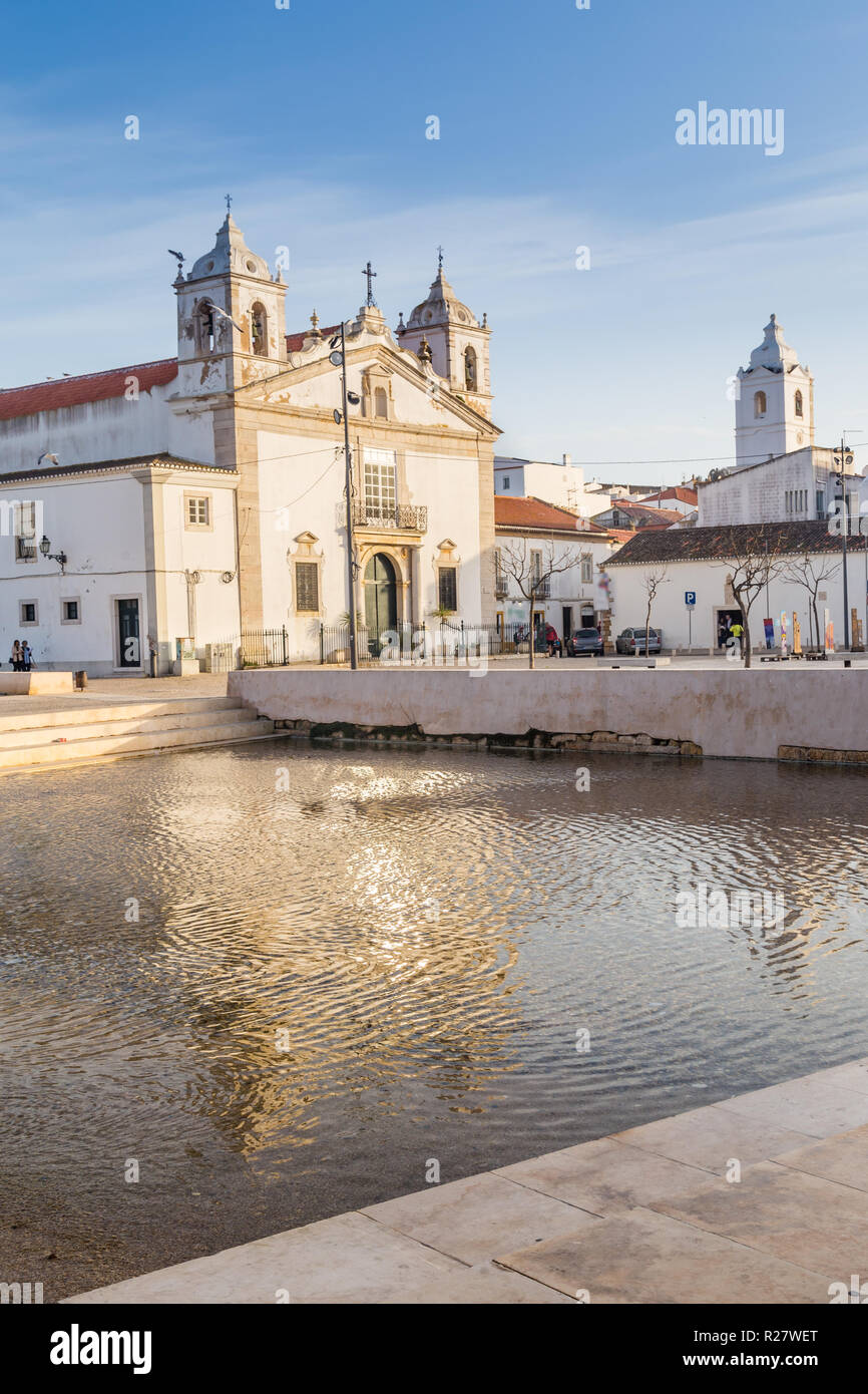 Town square of the ancient center of Lagos, Algarve, Portugal Stock ...