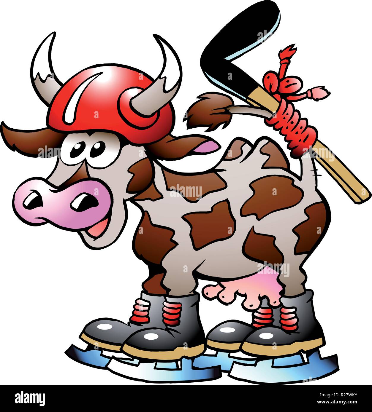 Hand-drawn Vector illustration of an Cow Playing Hockey Sport Stock ...