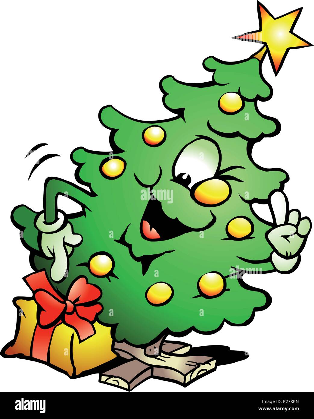 Hand-drawn Vector illustration of an Pointing Christmas Tree Stock ...