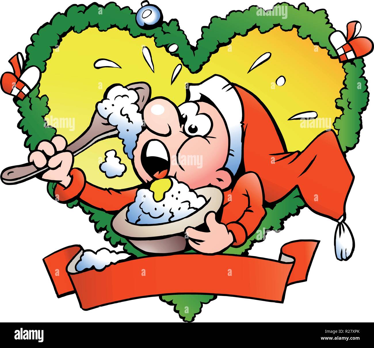 Hand-drawn Vector illustration of an Elf Eating rice pudding Stock ...