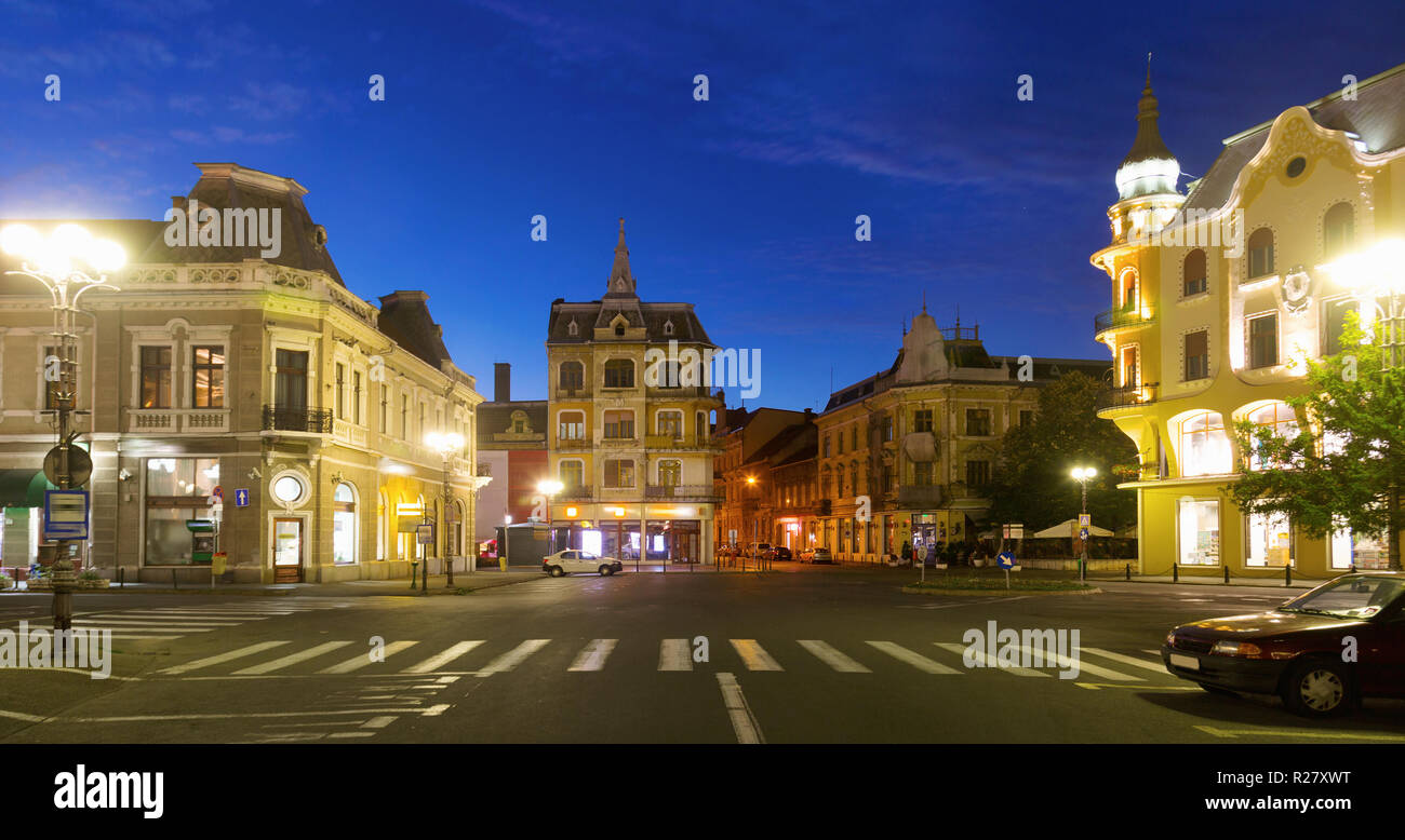 Impressive architecture of Oradea streets at night, Romania Stock Photo ...